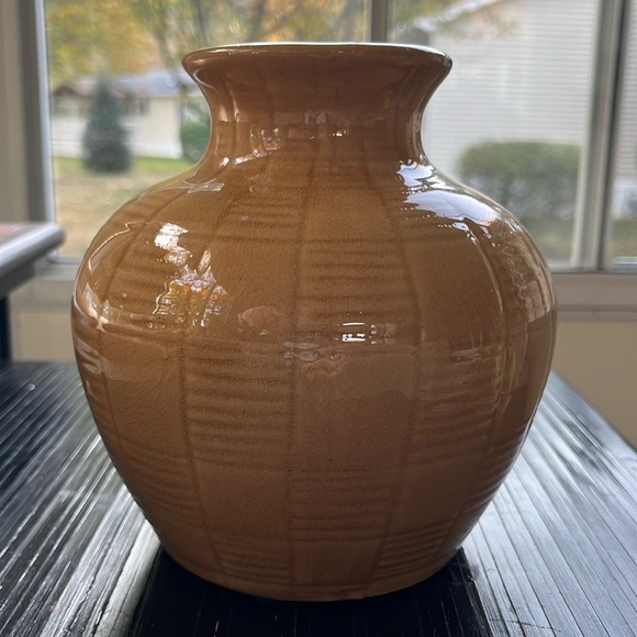 Accents | Golden Yellow Tan Vase Pot Planter Jar Hatching Geometric ...